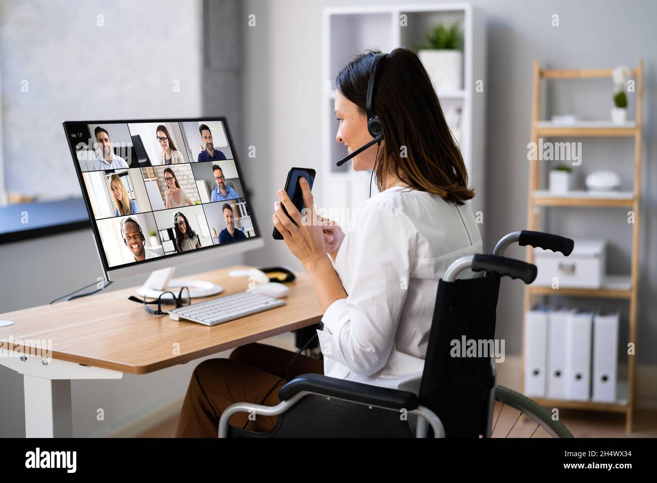 Online Business Video Conference Call On Desktop Computer Stock Photo ...