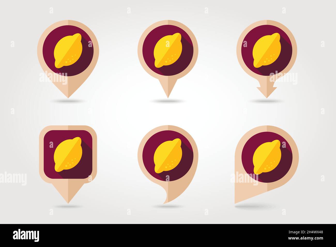 Lemon mapping pins icons with long shadow, eps 10 Stock Vector Image ...