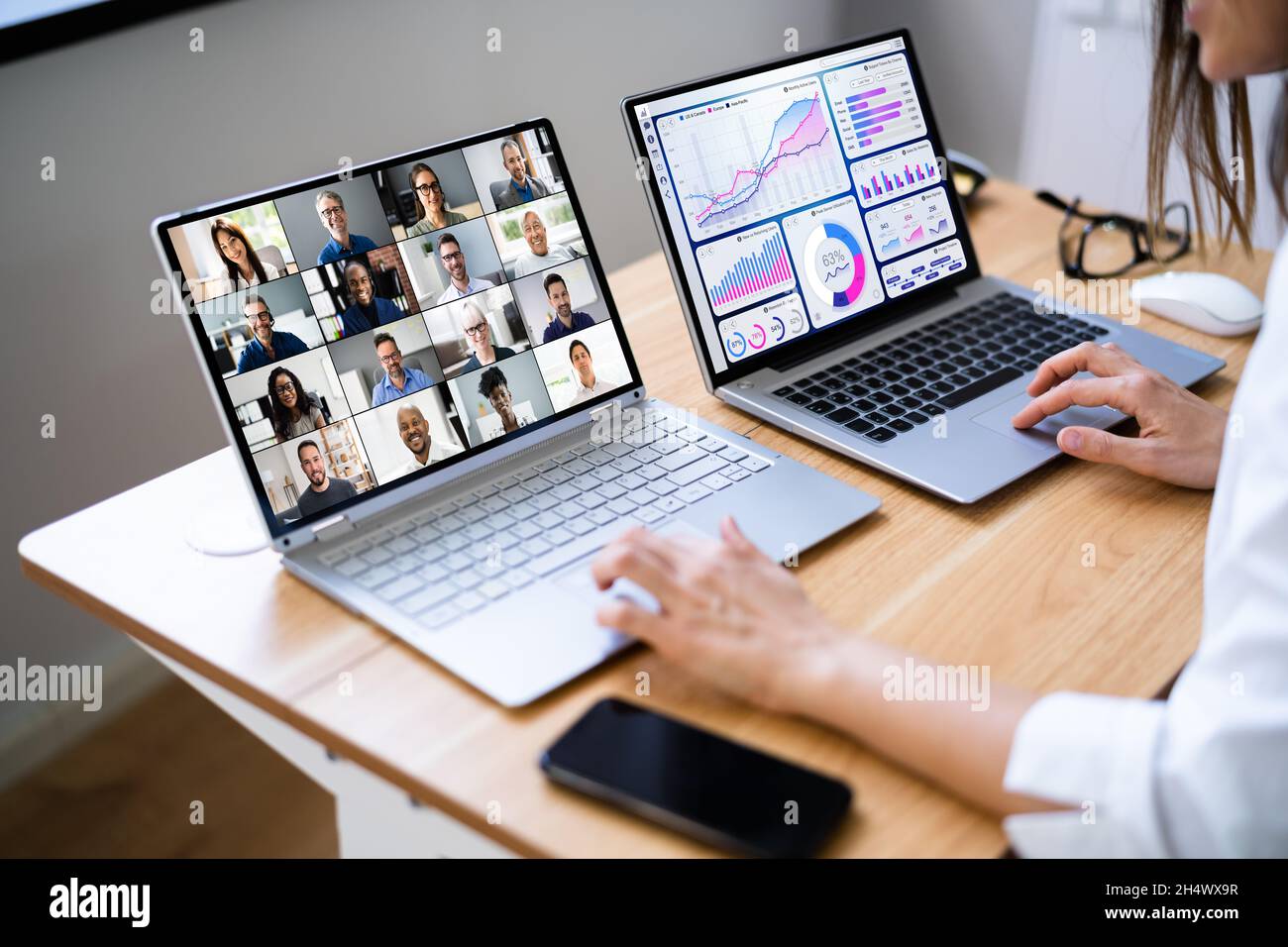 Financial Dashboard Data In Online Webinar Video Call Stock Photo - Alamy