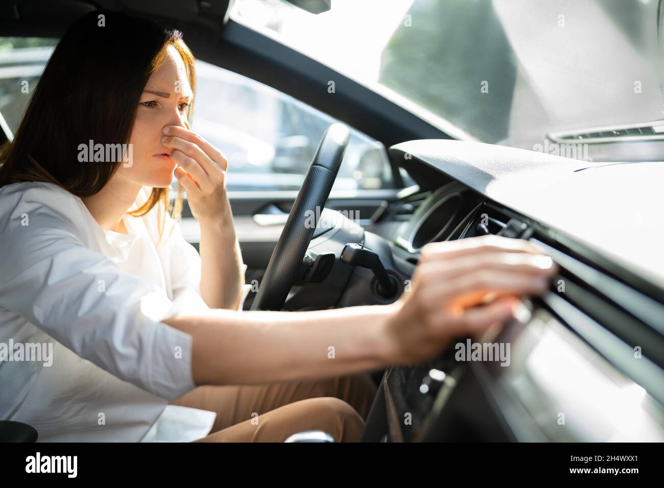 Bad Car Smell And Odor. Stinky Air Stock Photo - Alamy