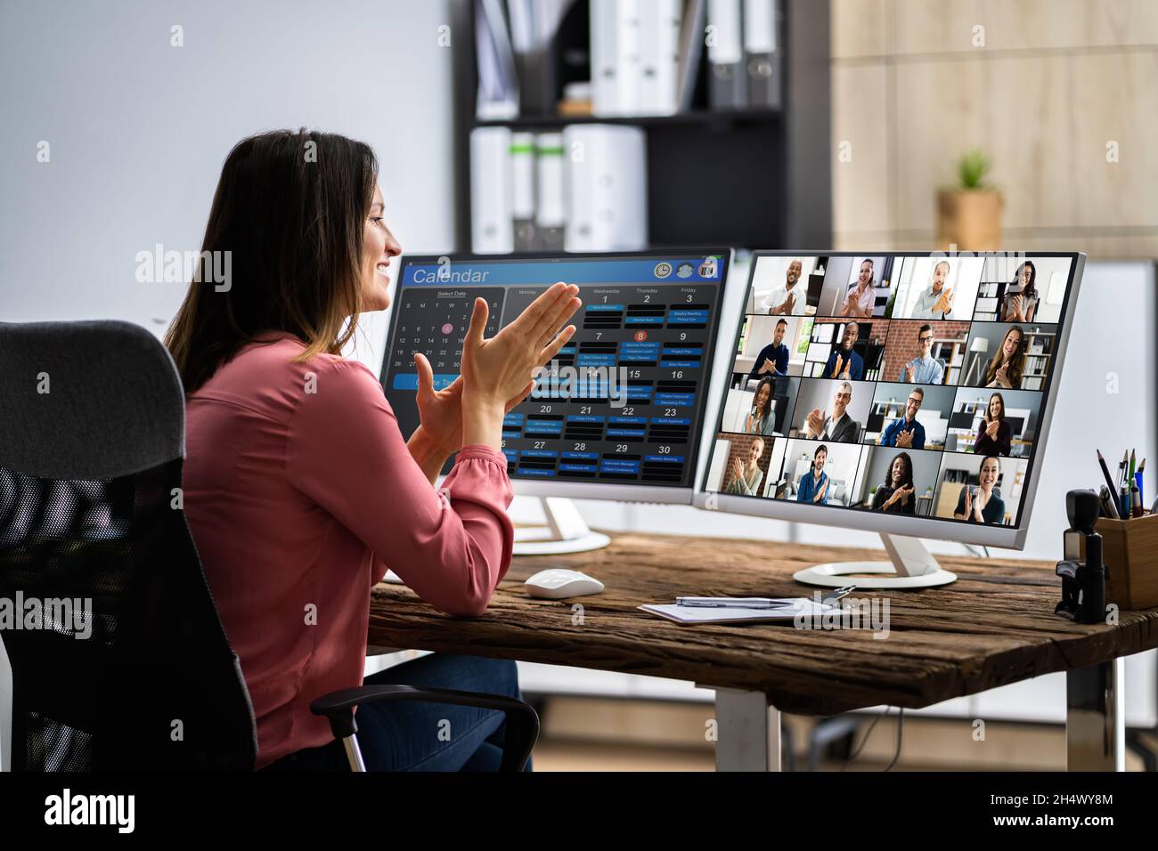 Virtual Video Conference Business Meeting On Computer Stock Photo - Alamy