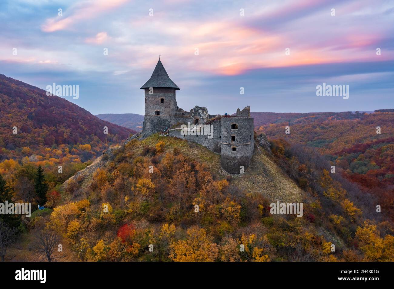 Splendid aerial view of the famous Castle of Somosko. Slovakian name is ...