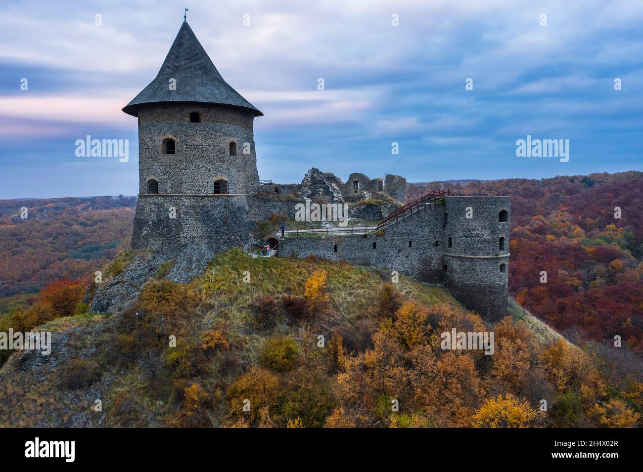 Splendid aerial view of the famous Castle of Somosko. Slovakian name is ...