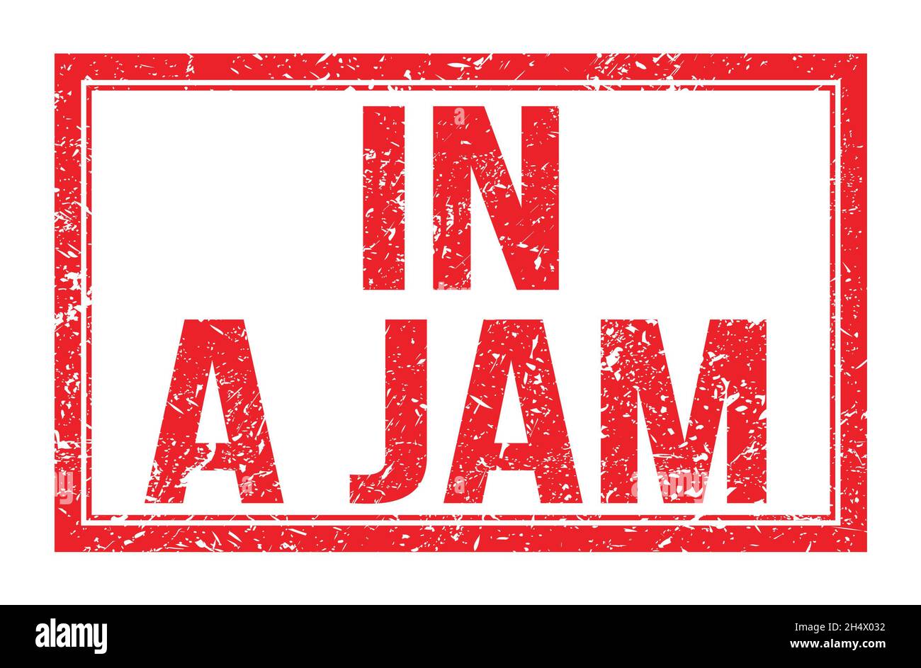 IN A JAM, words written on red rectangle stamp sign Stock Photo - Alamy