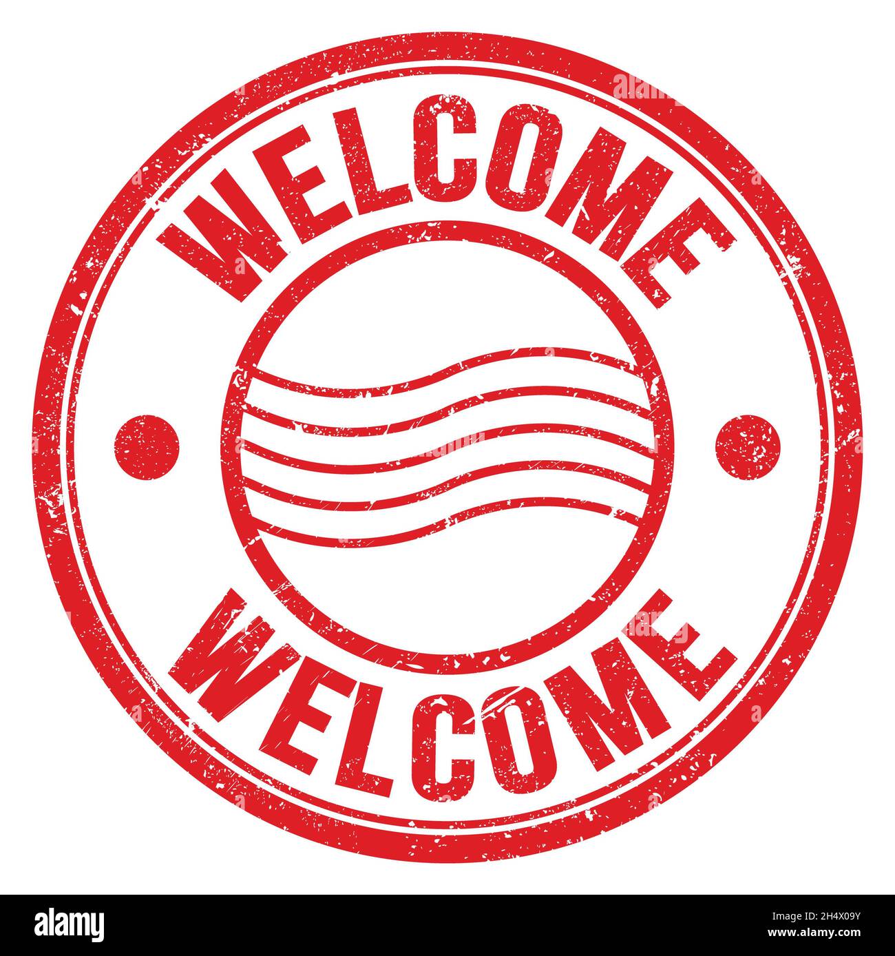 WELCOME word written on red round postal stamp sign Stock Photo - Alamy