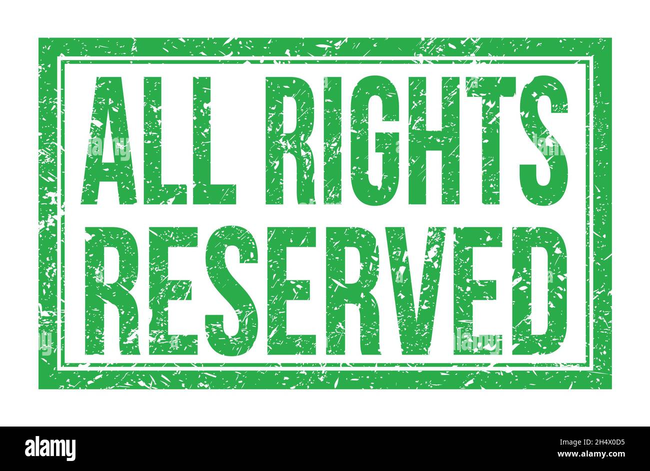 ALL RIGHTS RESERVED, words written on green rectangle stamp sign Stock ...