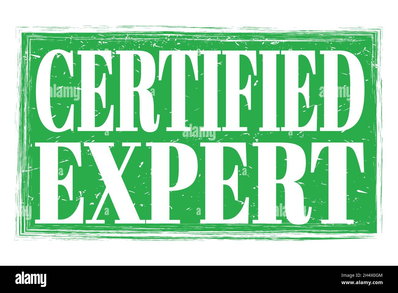 CERTIFIED EXPERT, words written on green grungy stamp sign Stock Photo ...