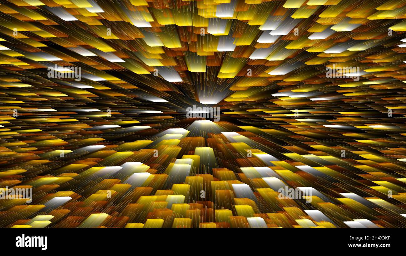 Abstract graphic background in orange design - glowing random blocks in ...