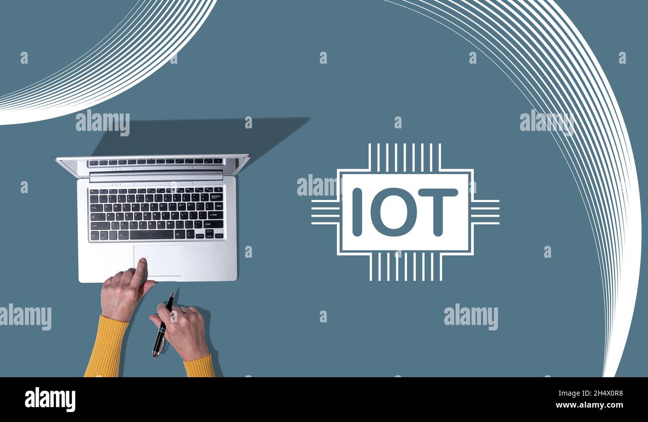 Top view of hands using laptop with symbol of iot concept Stock Photo ...