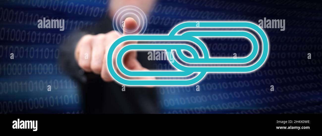 Man touching a link concept on a touch screen with his finger Stock ...