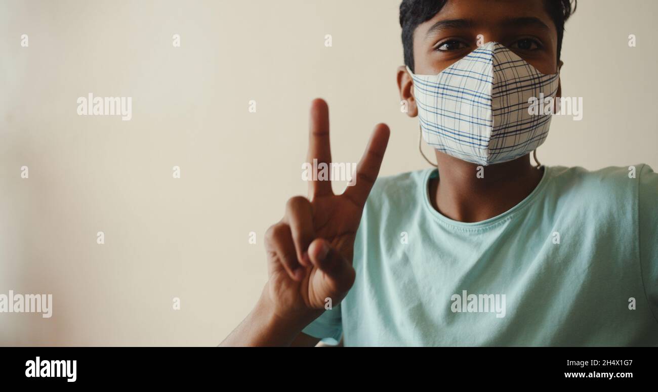 South Asian boy from India in face mask in Shimla, Himachal Pradesh ...