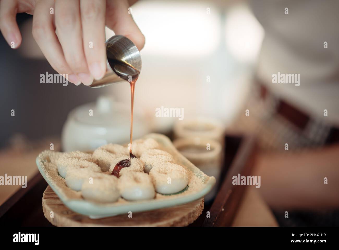 Roasted Mitarashi Dango poured with the sweet sauce, one of the most ...