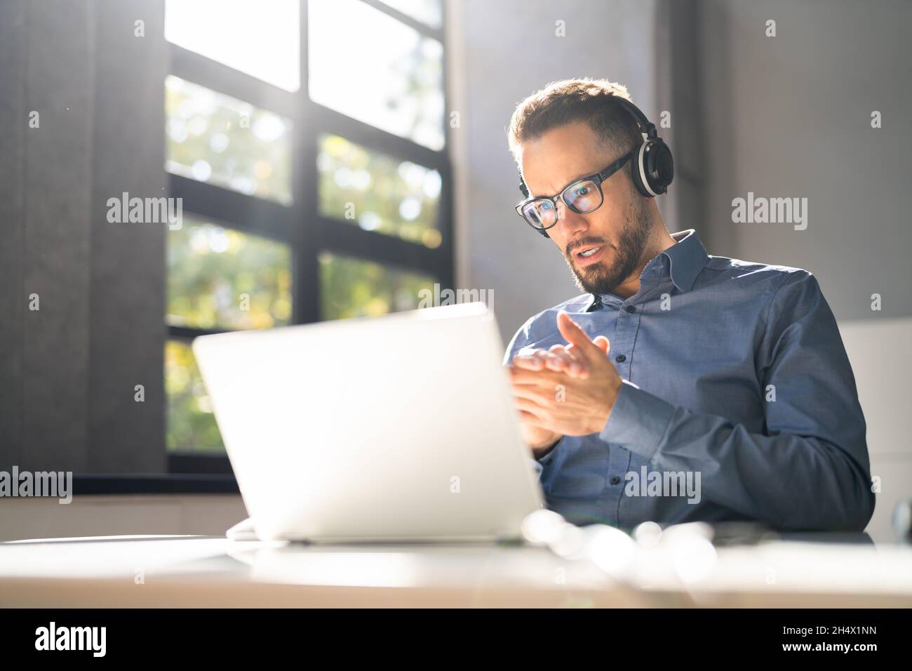 Virtual Training Webinar Conference Online. Man In Video Seminar Stock ...