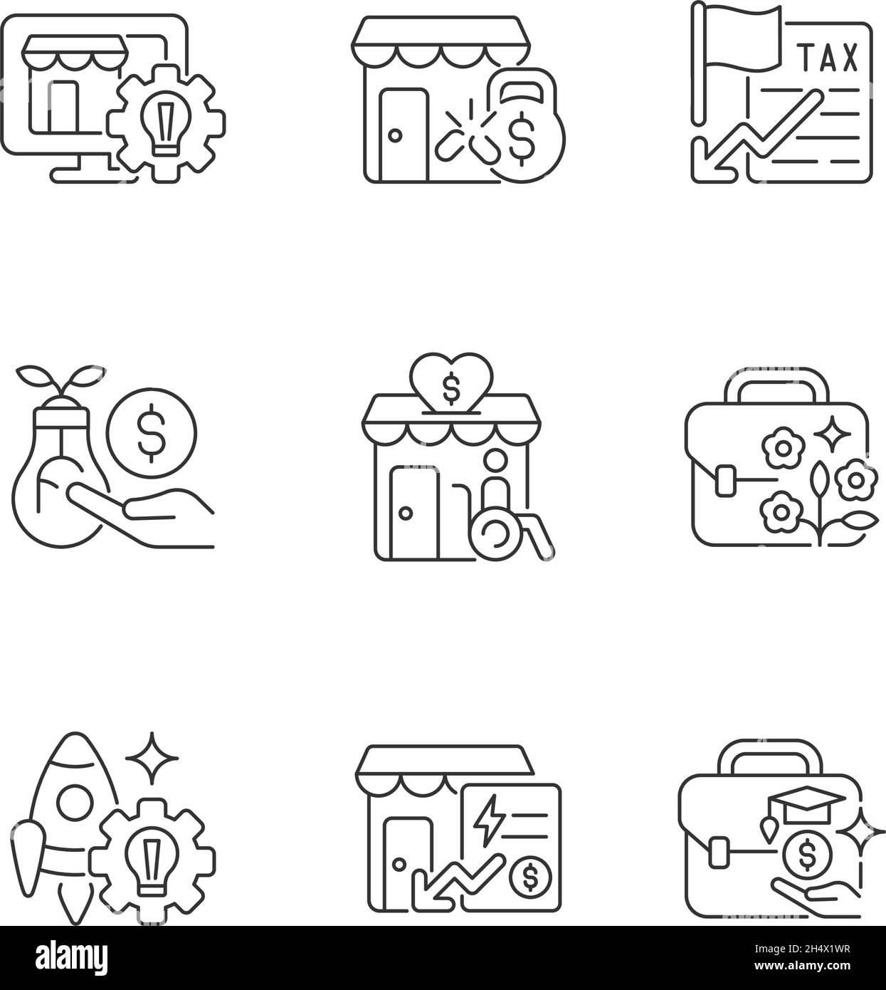 Small business development support linear icons set Stock Vector Image ...