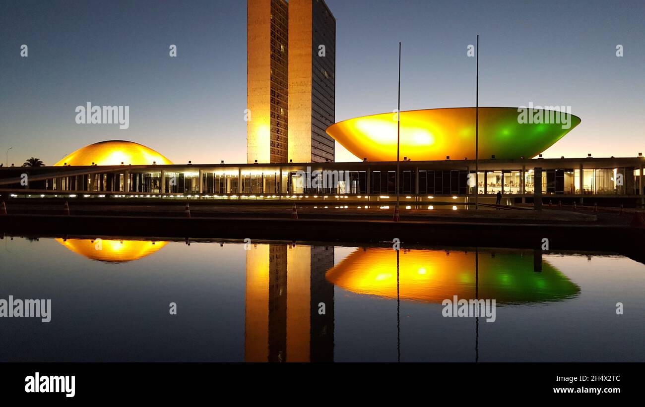 BRASILIA, BRAZIL - Feb 01, 2016: Colorful night illumination of ...