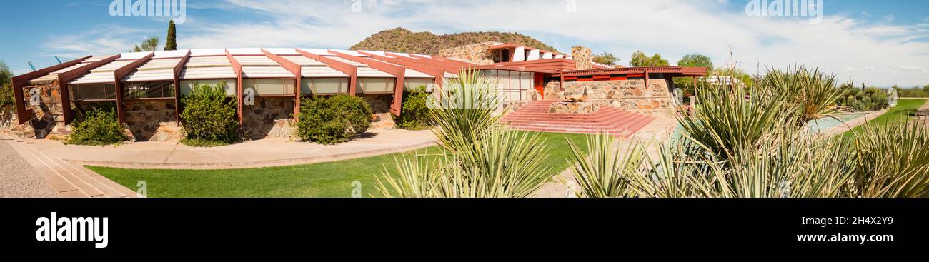 wide angle panorama of Taliesin West architect Frank Lloyd Wright's winter home and school in ...