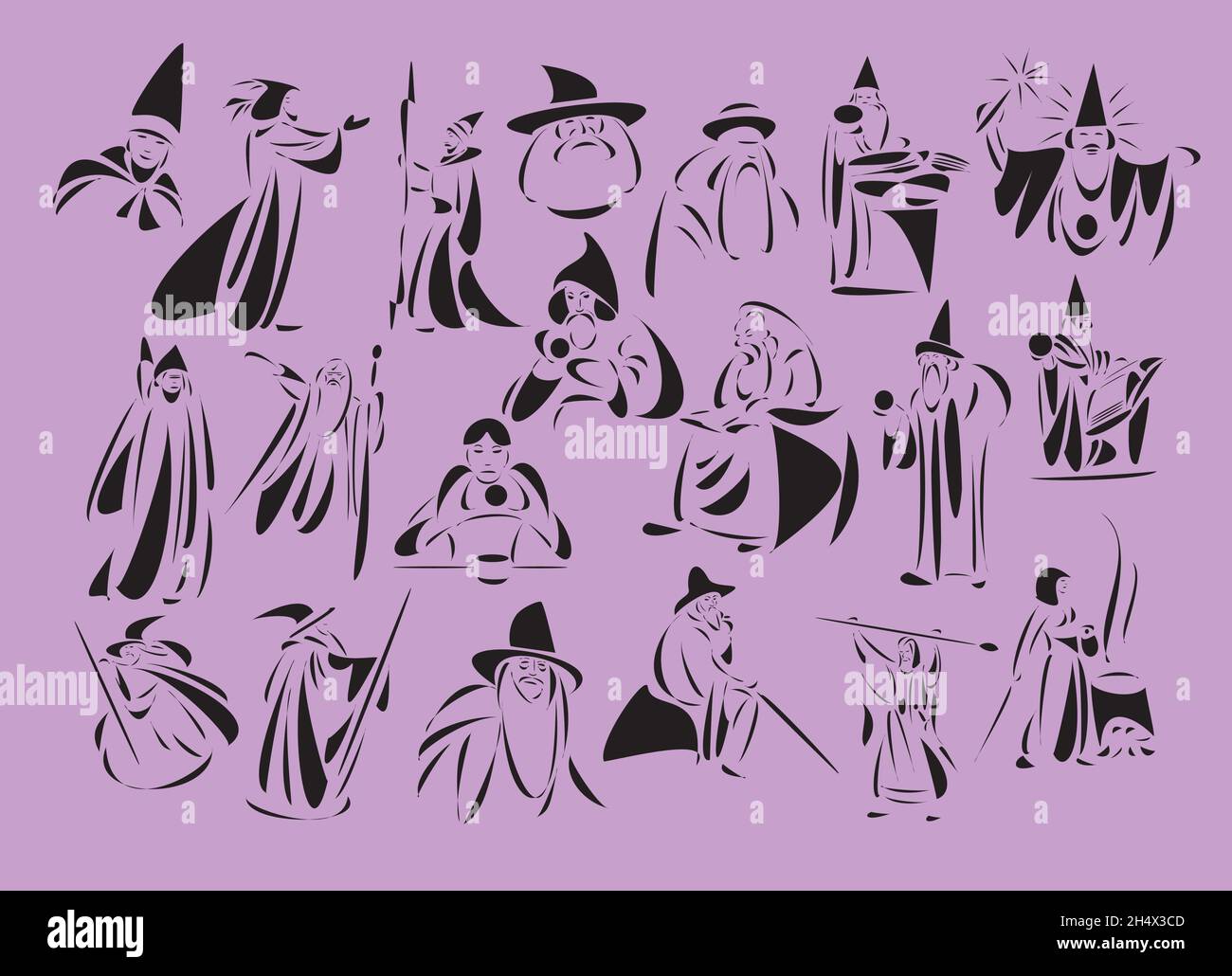 Line-art vector illustrations of wizards Stock Vector Image & Art - Alamy