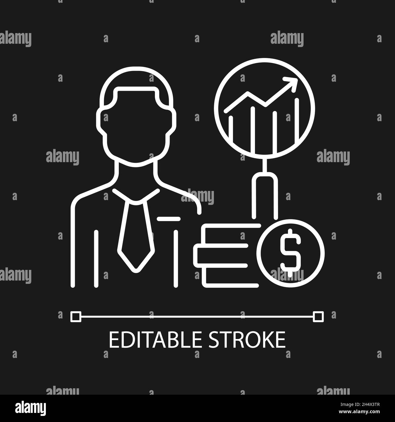 Financial analyst white linear icon for dark theme Stock Vector Image ...