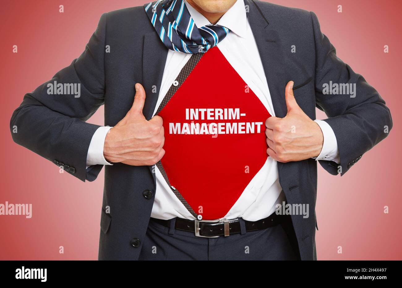 Manager shows lettering interim management under suit as concept Stock ...