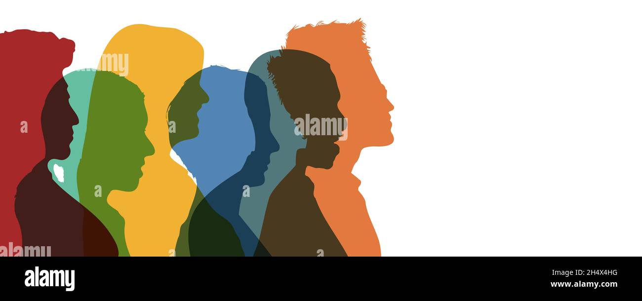People in profile in many colors as a solidarity and society concept ...