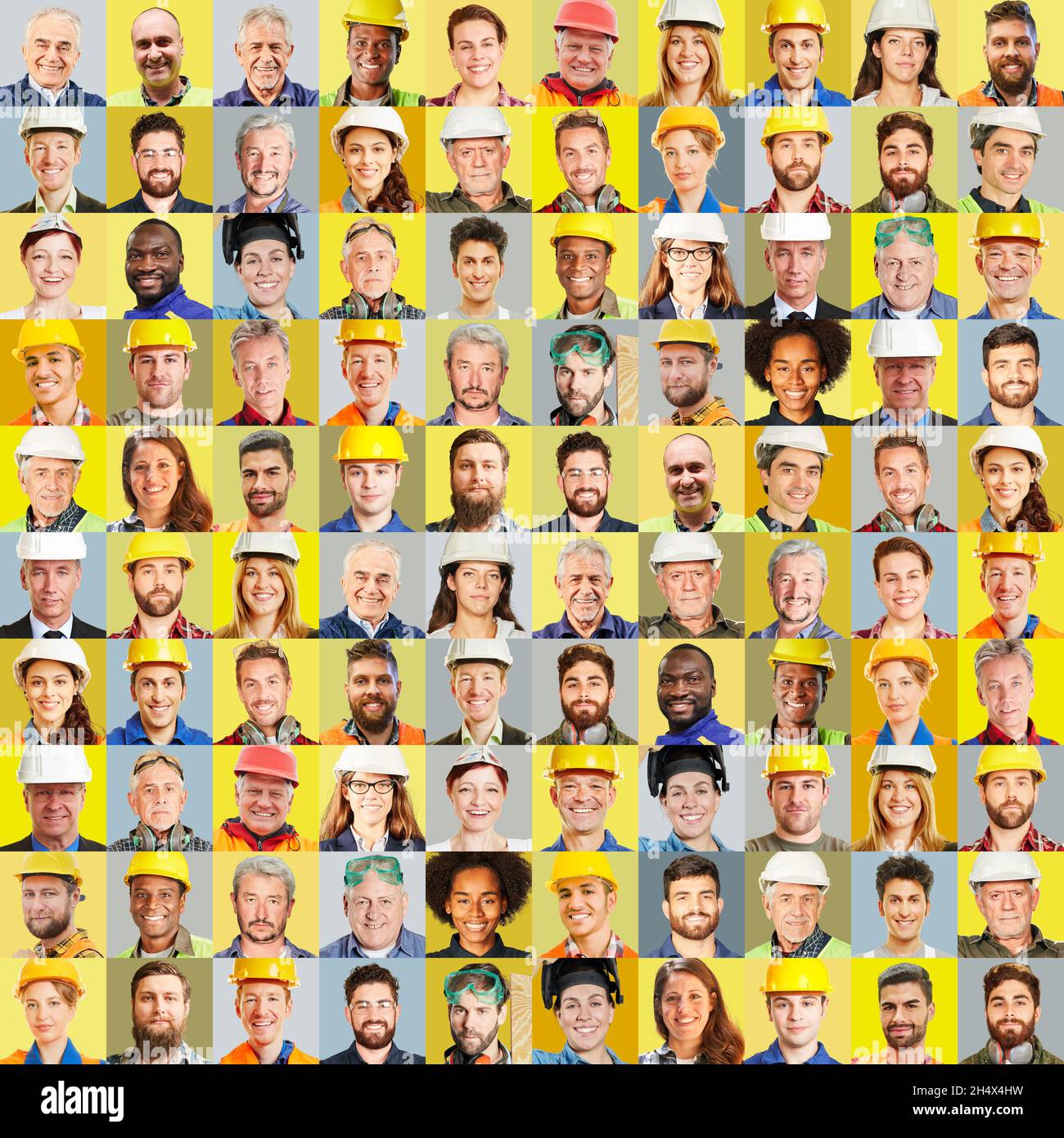 Collage of employee portraits from industry, construction and craft in ...