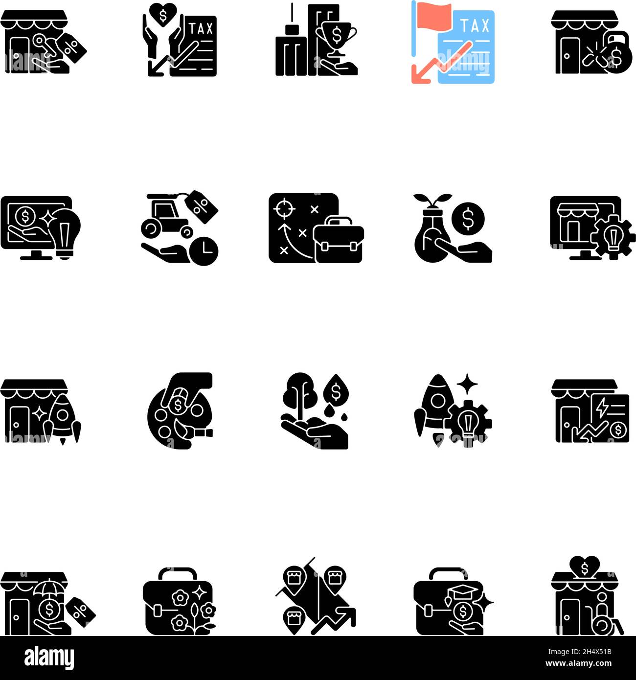 Small business incentives black glyph icons set on white space Stock ...