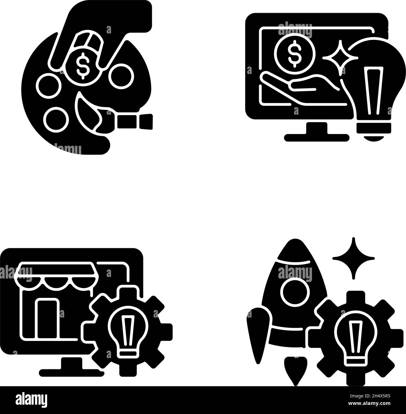 Startup ideas black glyph icons set on white space Stock Vector Image ...