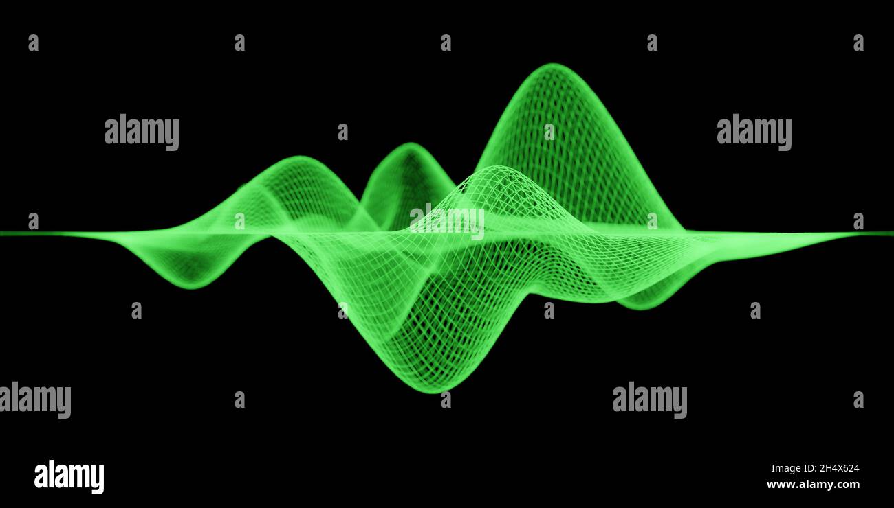 Green Wireframe Wave Structure Or Abstract Visualization Of Audio Sound