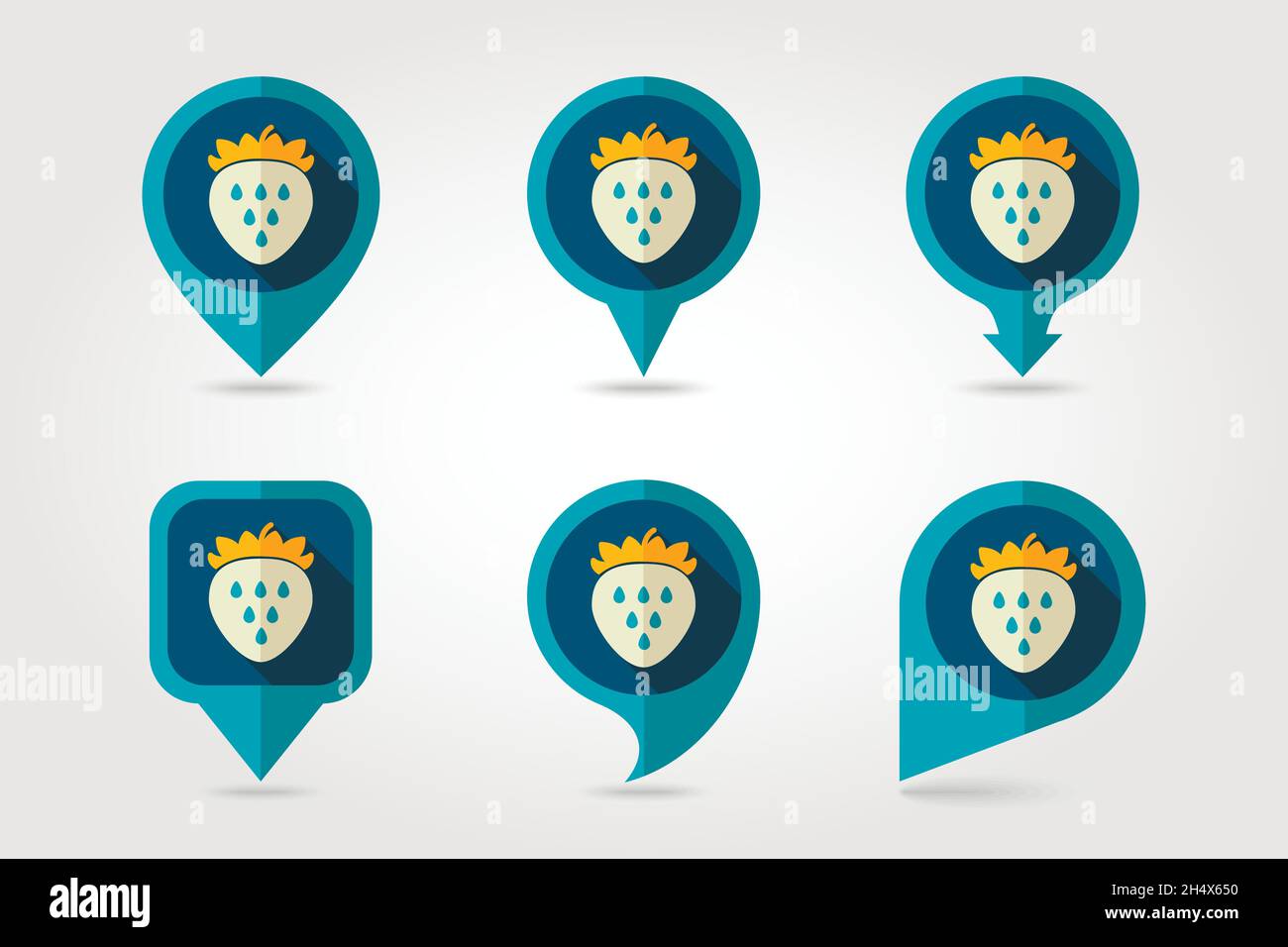 Strawberry mapping pins icons with long shadow, eps 10 Stock Vector ...