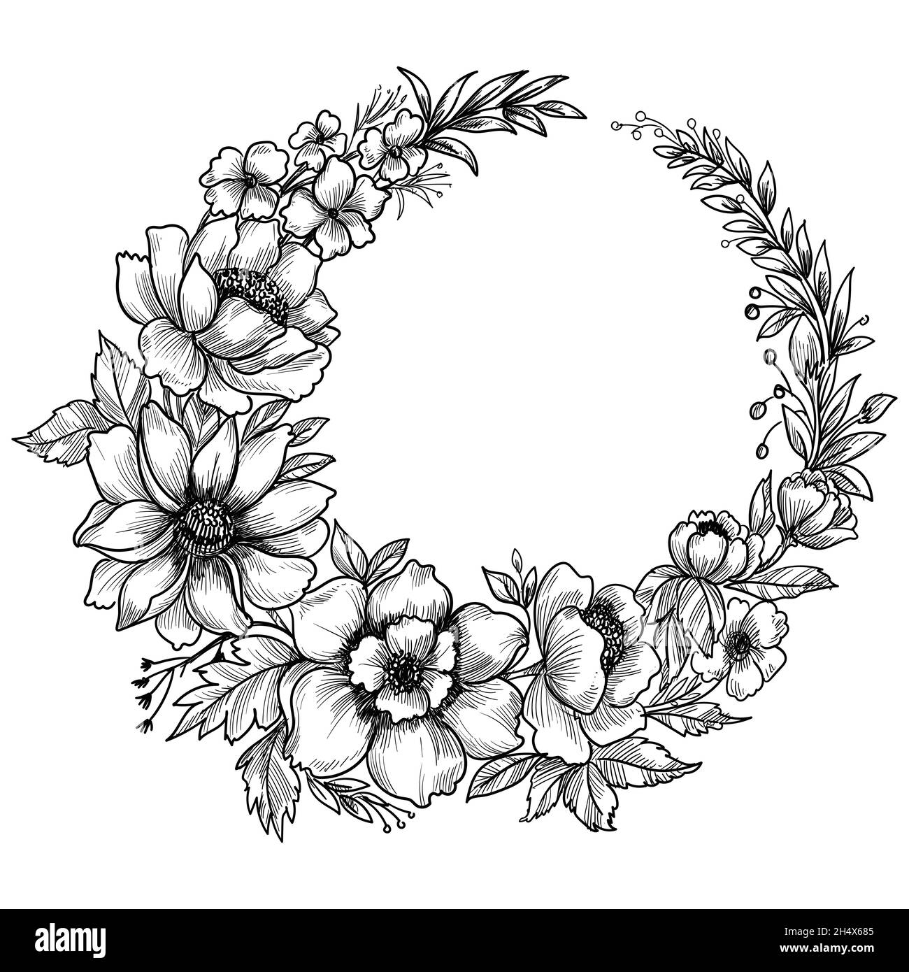 Hand drawn flower decorative sketch frame design Stock Vector Image ...