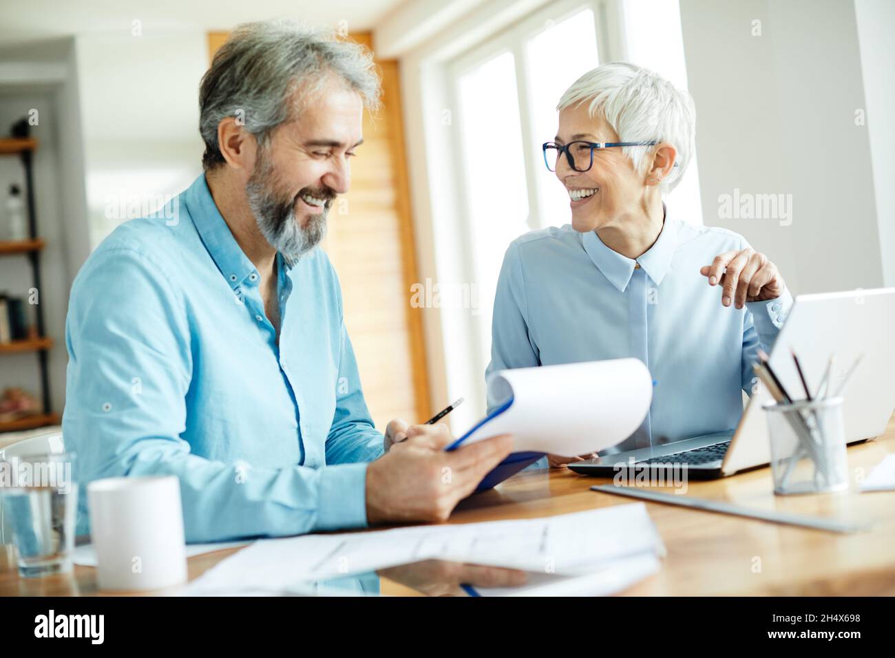 senior business people signing contract deal office business agreement ...