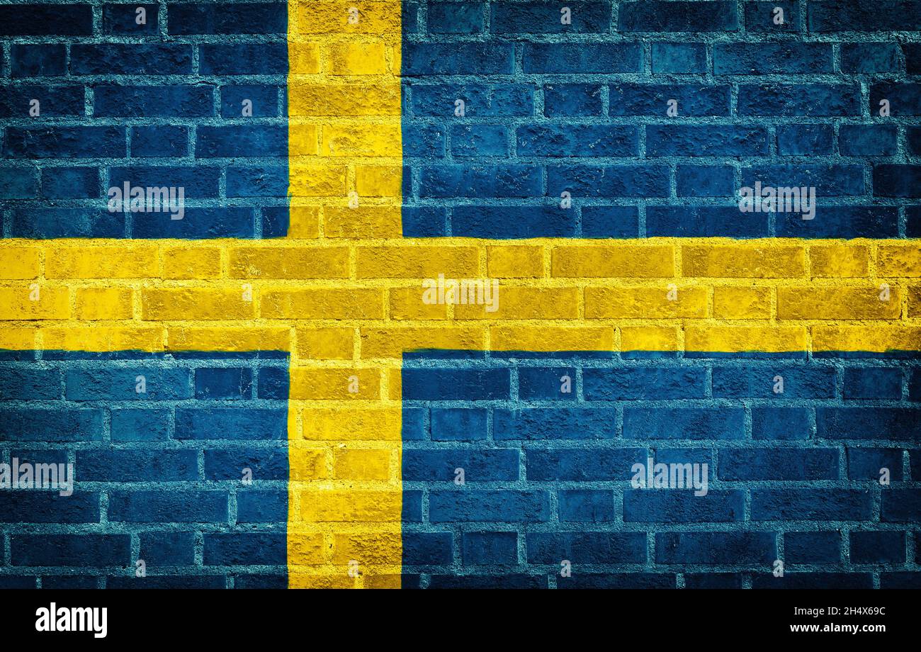 Swedish flag painted on brick wall. Flag of Sweden Stock Photo - Alamy