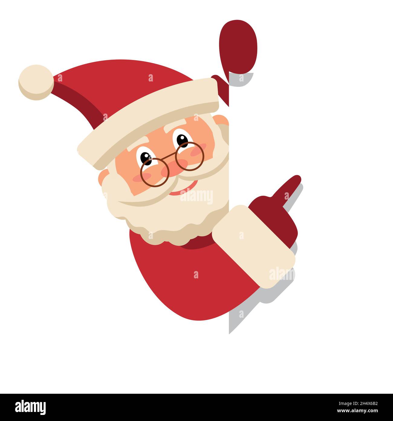 Santa Claus cartoon Christmas character peeking around a sign and ...