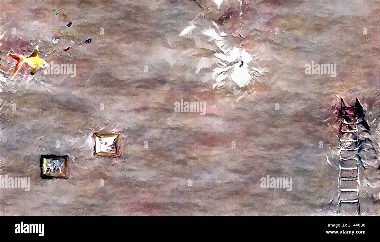 Abstract painting. Room with ladder. 3D rendering Stock Photo - Alamy