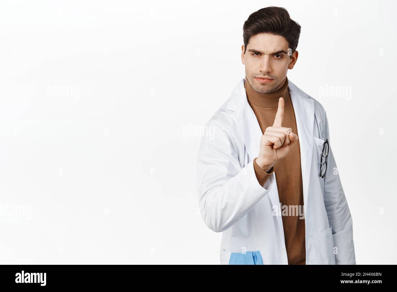 Image of doctor saying no, scolding, shaking finger in disapproval and ...