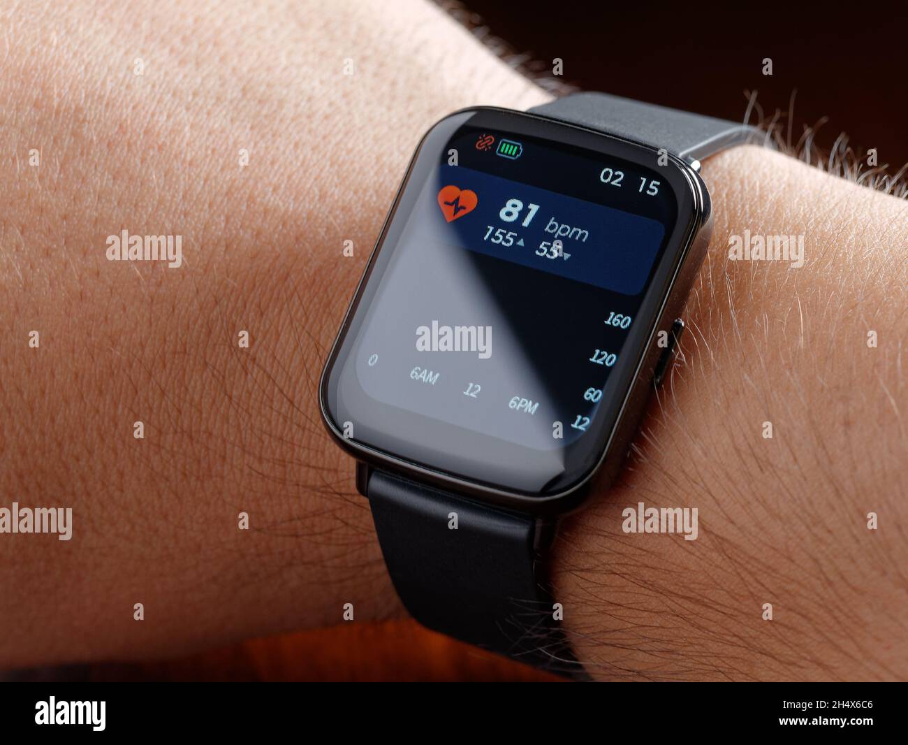 closeup man checking health smart watch or smartwatch wearable ...