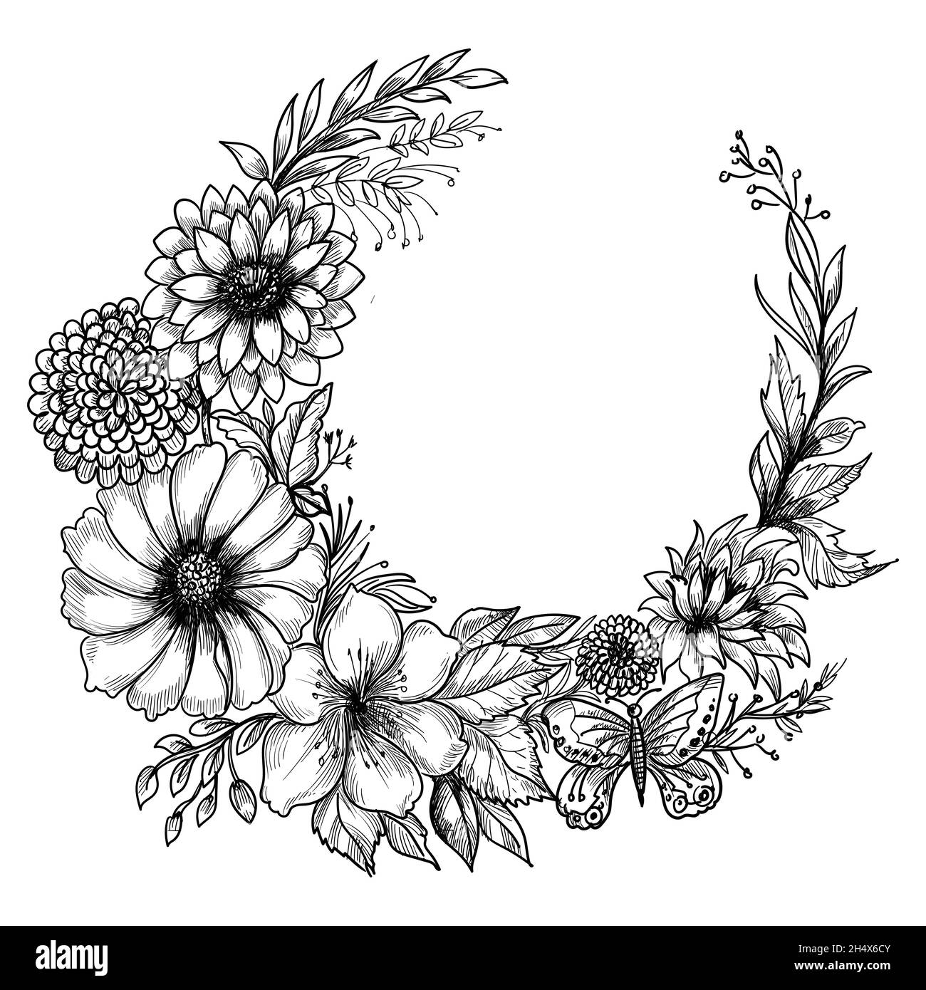 Hand drawn flower decorative sketch frame design Stock Vector Image ...