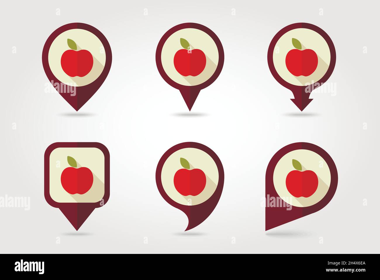 Apple mapping pins icons with long shadow, eps 10 Stock Vector Image ...