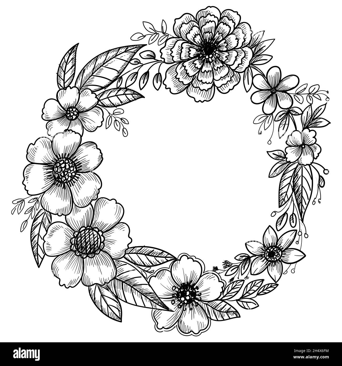 Hand drawn flower decorative sketch frame design Stock Vector Image ...