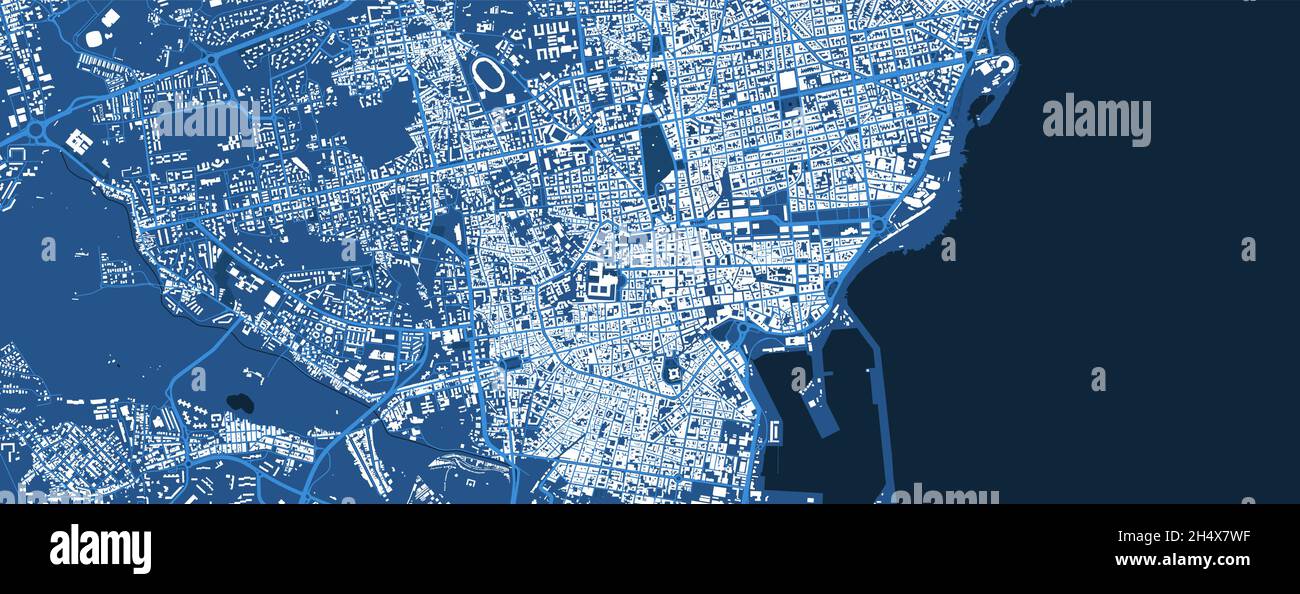 Detailed blue map poster of Catania city administrative area. Skyline ...