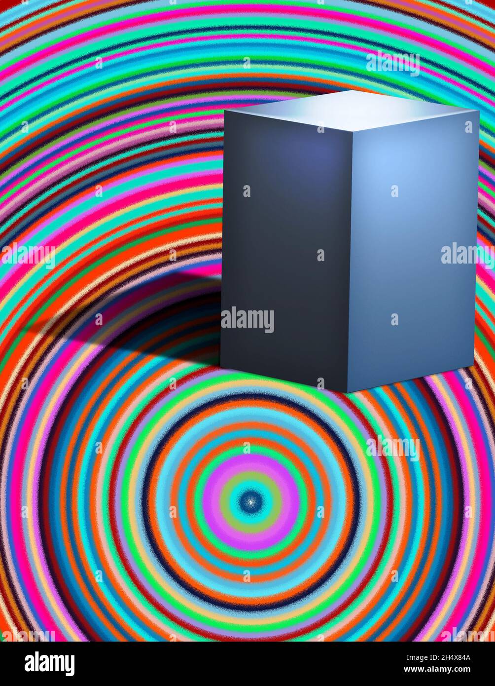 Parallelepiped or block on concentric circle background. 3D rendering ...