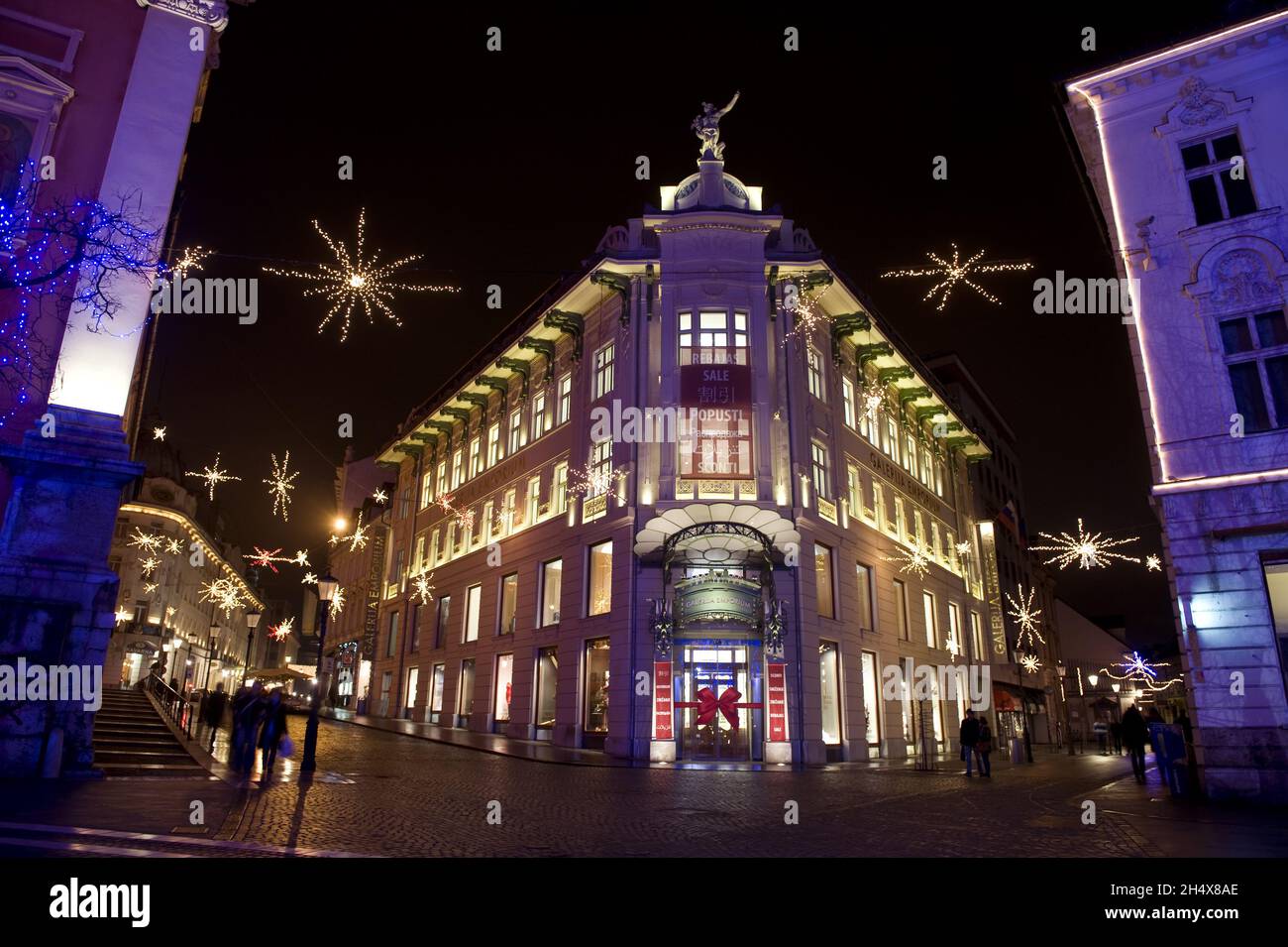 General view of christmas decorations on display in central Ljubljana ...