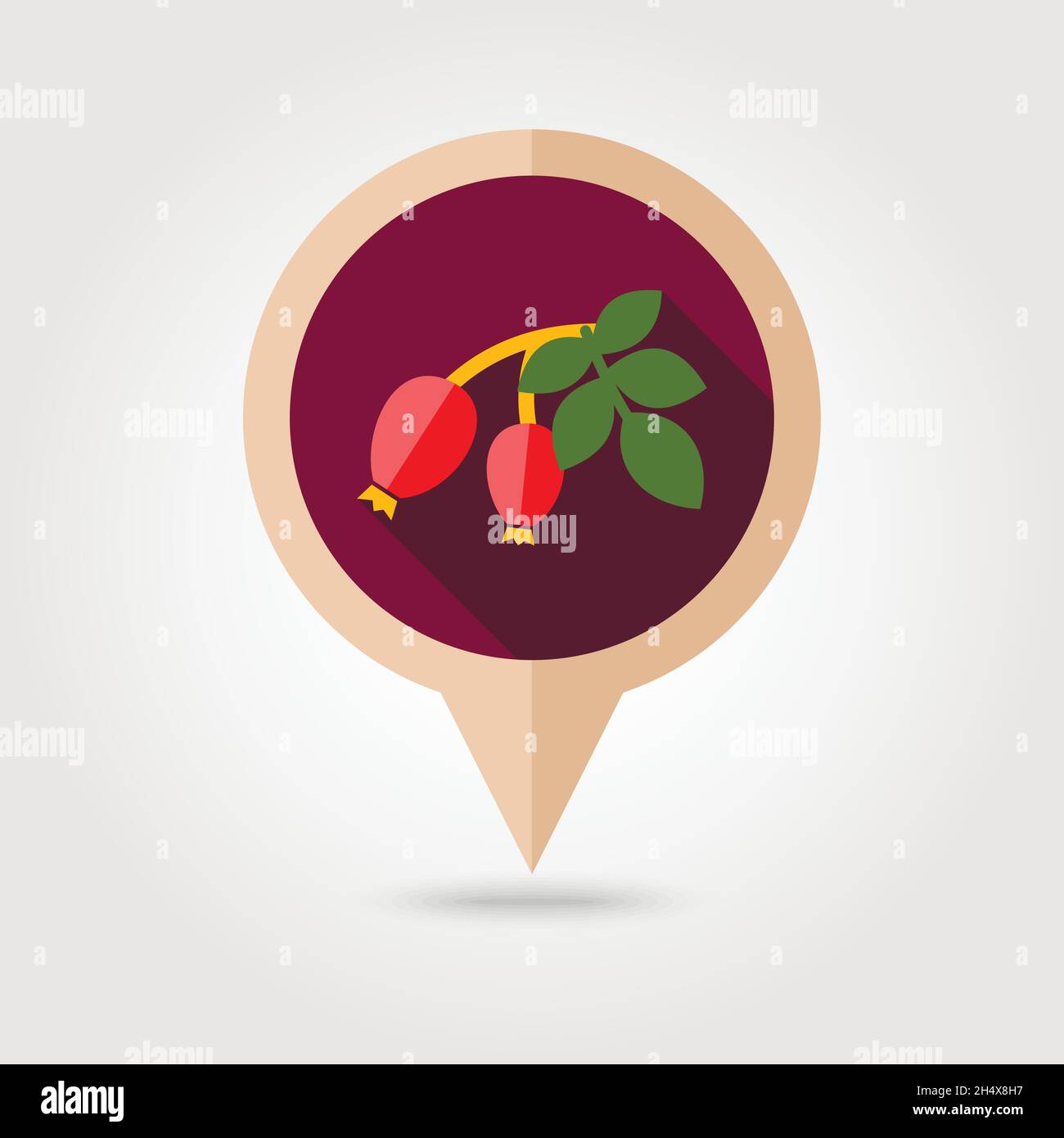 Rosehip branch with red berries flat vector pin map icon. Map pointer ...
