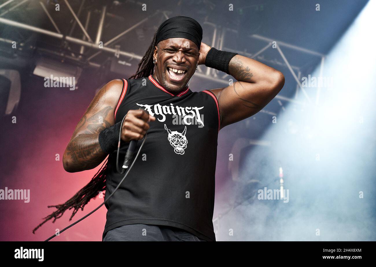 Derrick Green of Sepultura live in concert at Bloodstock Festival 2012 ...