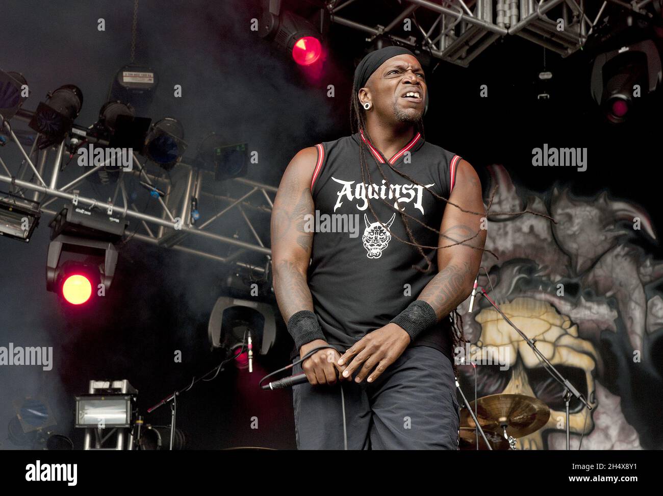 Derrick Green of Sepultura live in concert at Bloodstock Festival 2012 ...