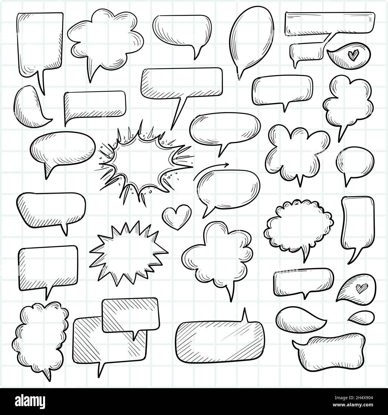 A set of comic speech bubbles and elements hand draw sketch design ...