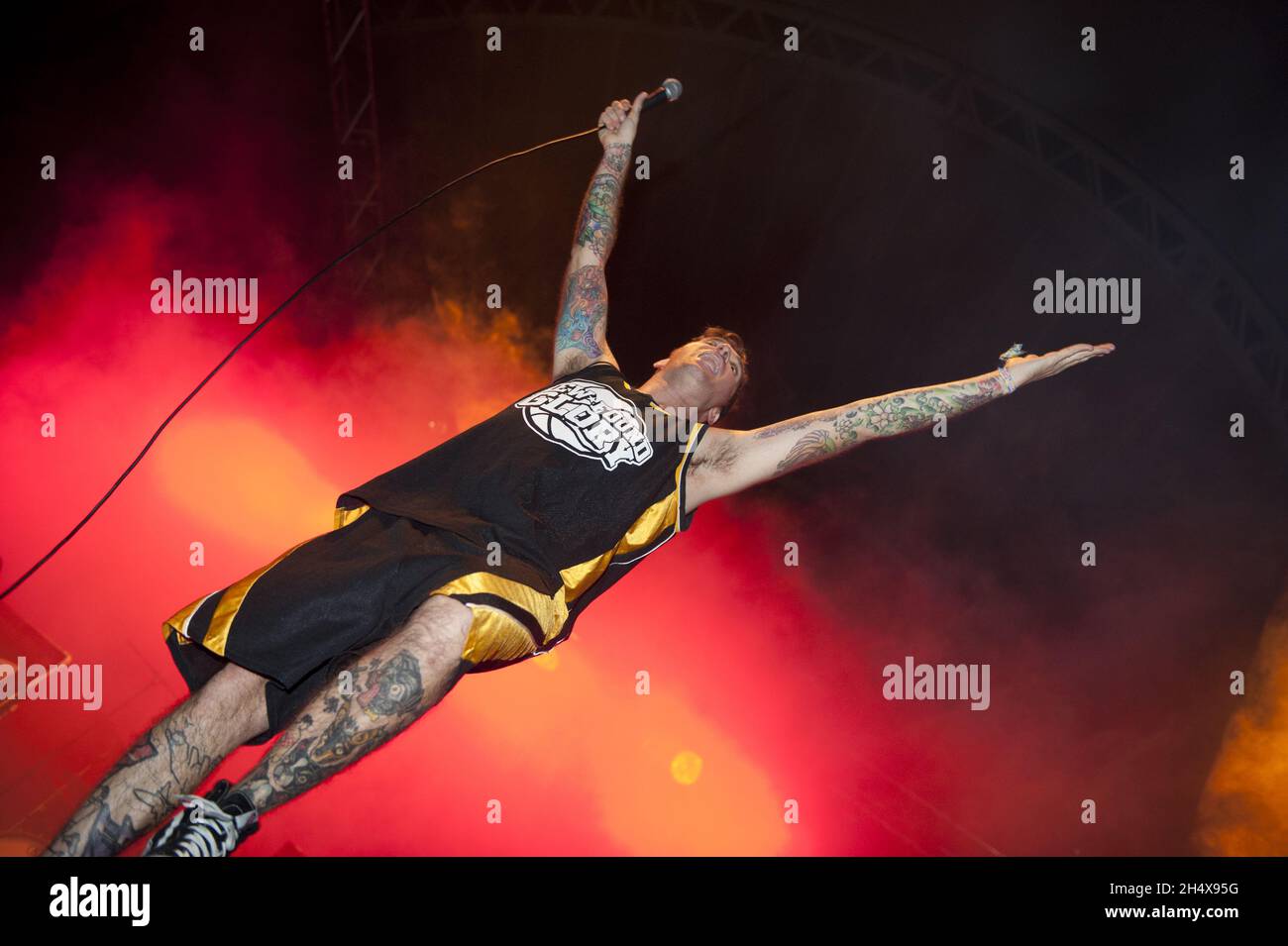 Jordan Pundik of New Found Glory performing on stage during Vans Warped ...