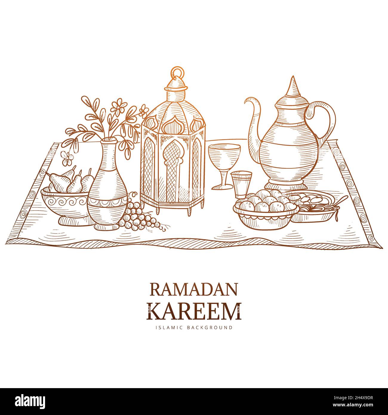 Ramadan kareem greeting card hand draw sketch background Stock Vector ...