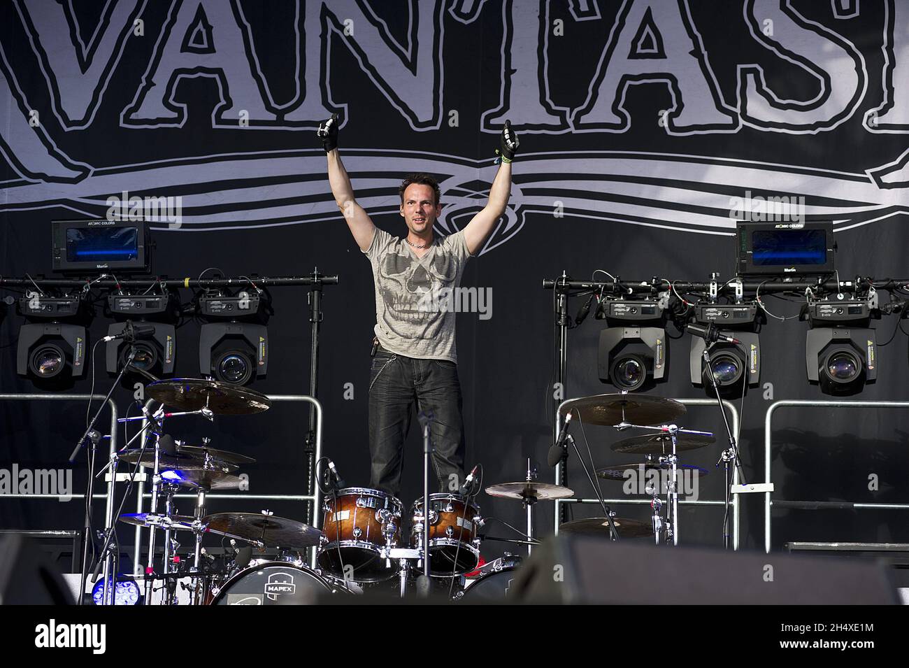 Felix Bohnke of Avantasia performs on stage on Day 2 at Bloodstock Open ...