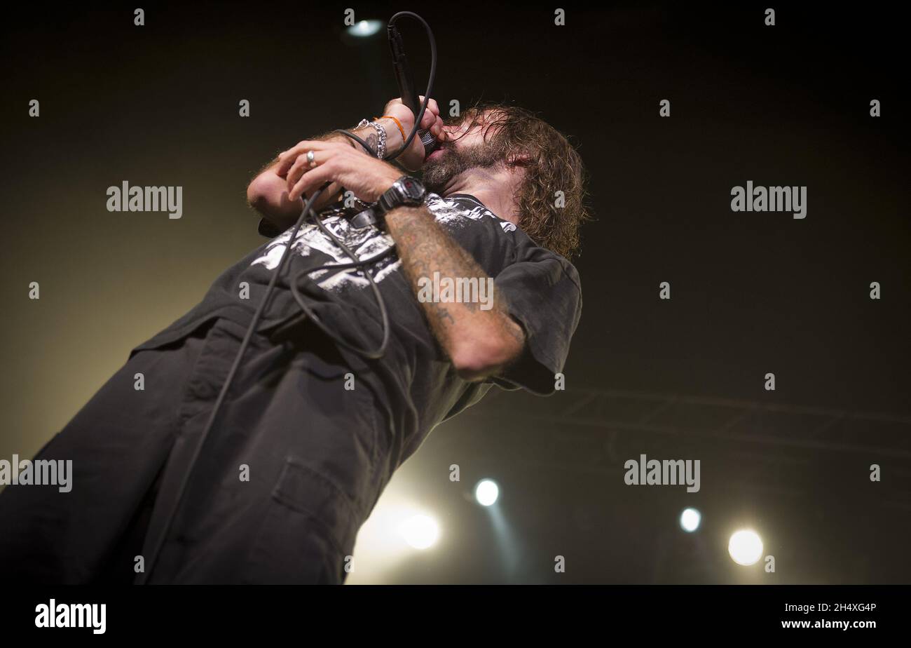 Randy Blythe of Lamb Of God performing live on stage at the 02 Academy ...